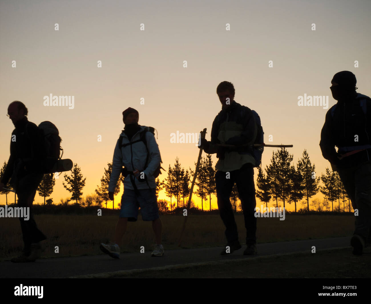 Pilgrims at dawn walking the Camino de Santiago, Spain Stock Photo - Alamy
