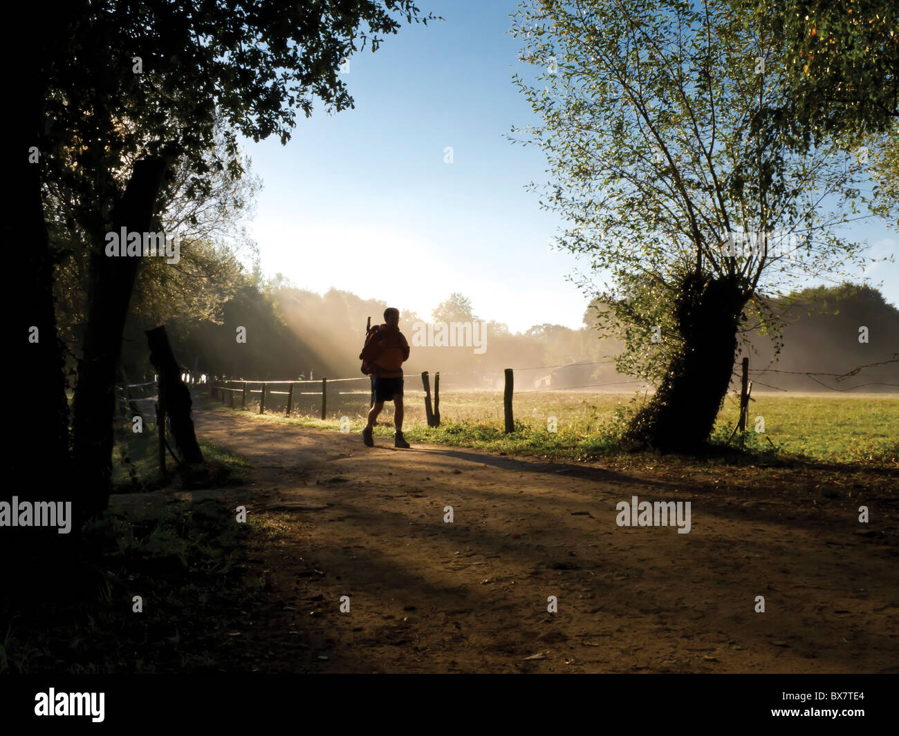 Pilgrim walking the Camino de Santiago, Spain Stock Photo - Alamy