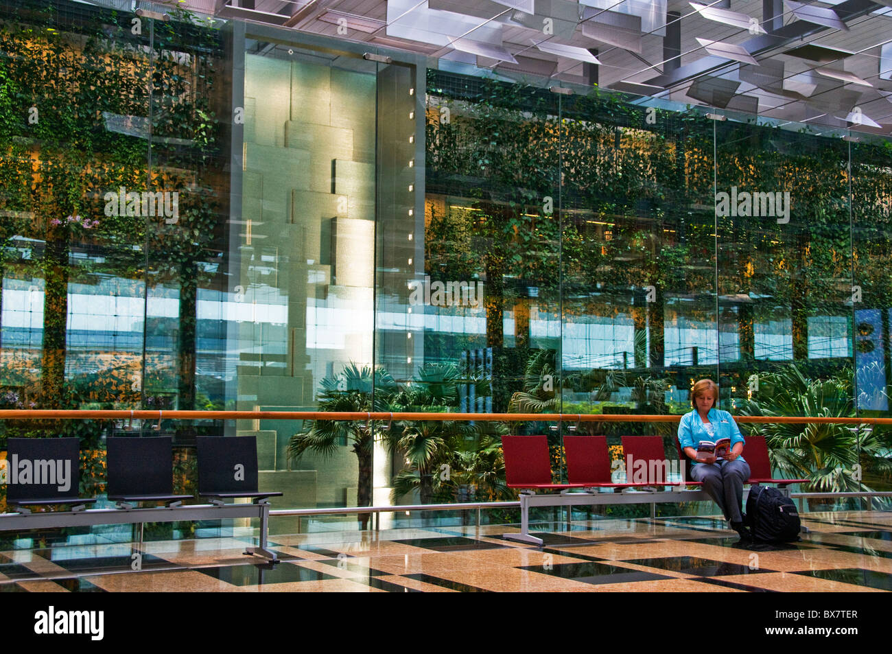 Interior of new modern Changi airport terminal in Singapore southeast ...