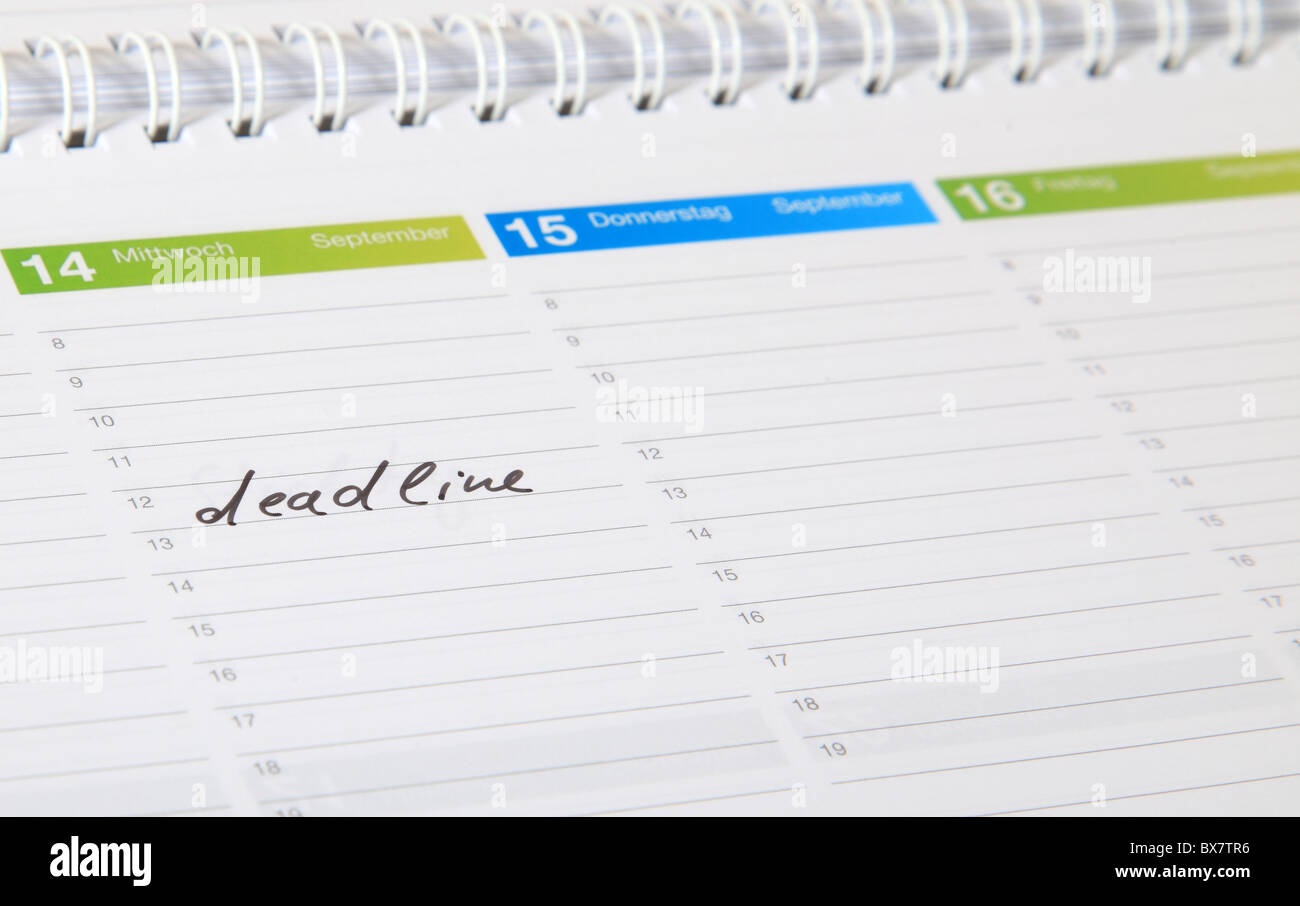 A standard schedule. The term deadline is marked Stock Photo - Alamy