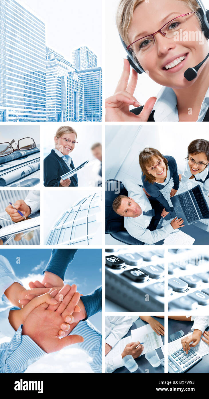 Business theme photo collage composed of different images Stock Photo ...