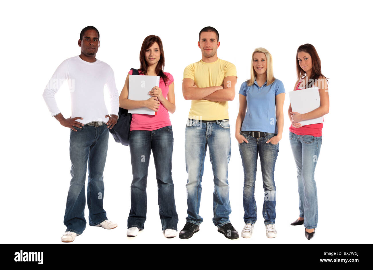 A group of five young people. All on white background Stock Photo - Alamy