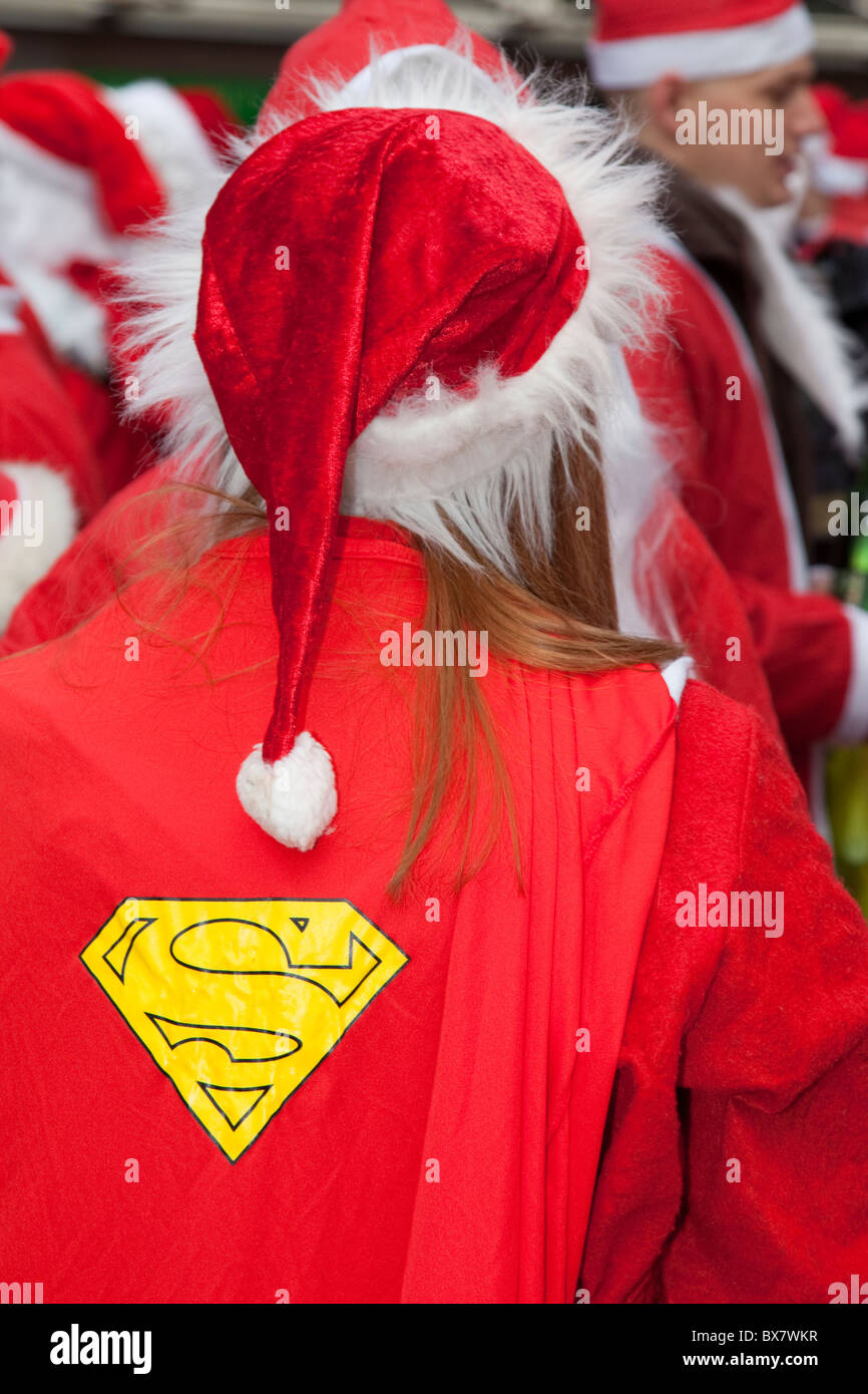 LONDON, ENGLAND - Santacon London 2010, Santa with Superman cape Stock ...