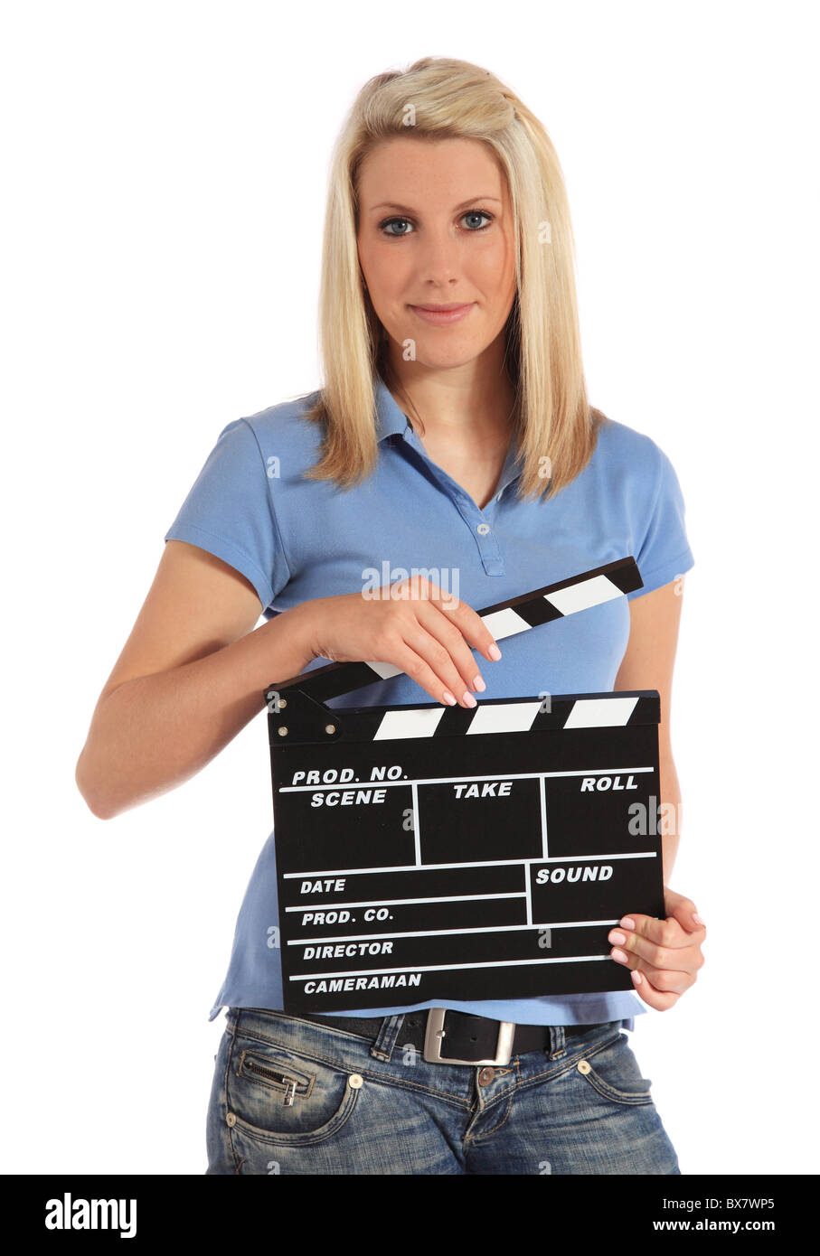 Female camera operator. All on white background Stock Photo - Alamy