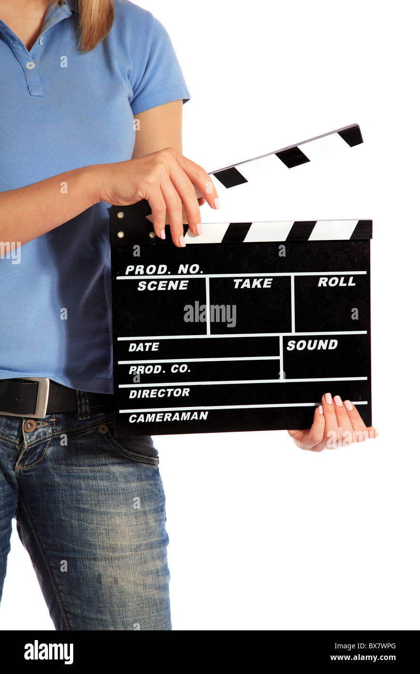 Female camera operator. All on white background Stock Photo - Alamy