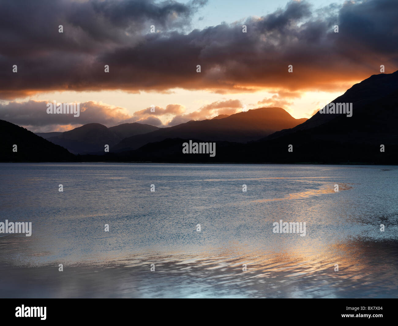 Sunrise on Loch Creran and the mountains of Glencoe in the western ...