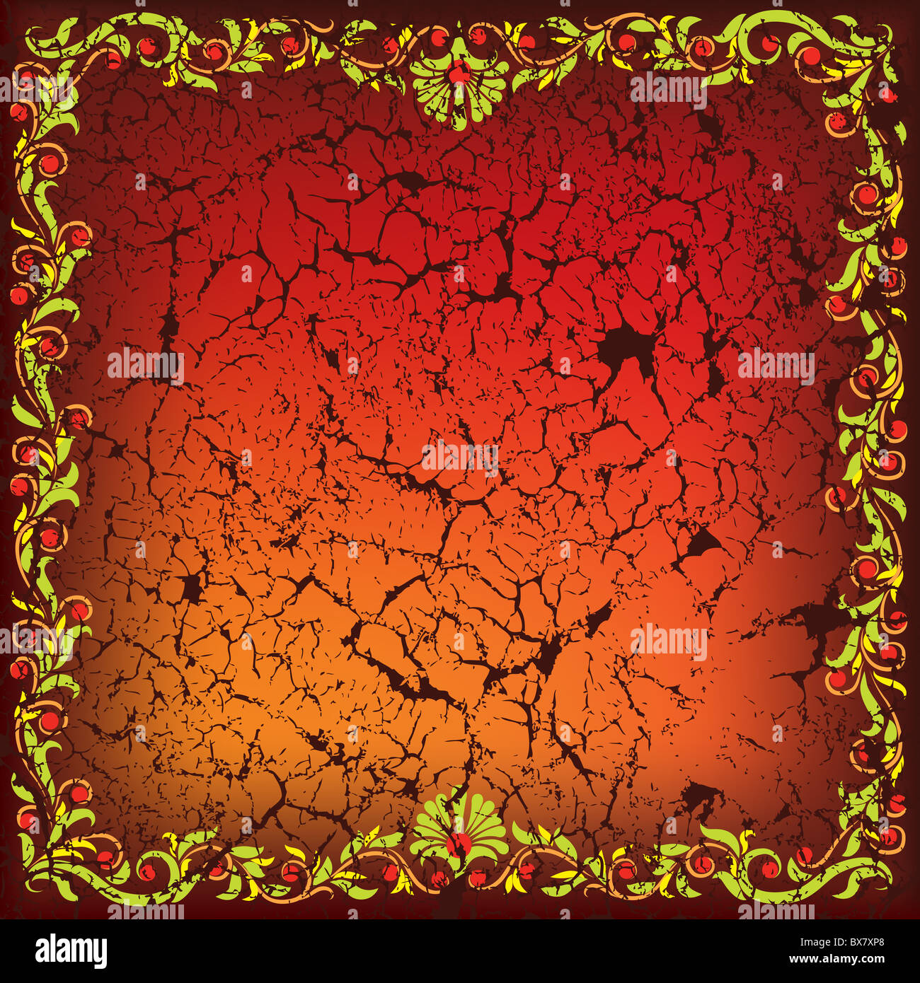 abstract cracked red background with floral ornament Stock Photo - Alamy