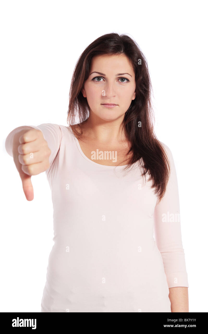 Attractive young woman making a negative gesture. All isolated on white ...