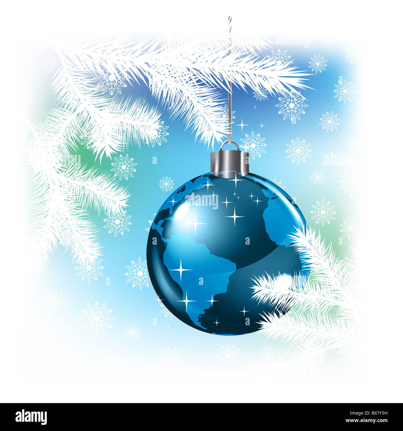 Christmas background with blue planet on tree Stock Photo - Alamy
