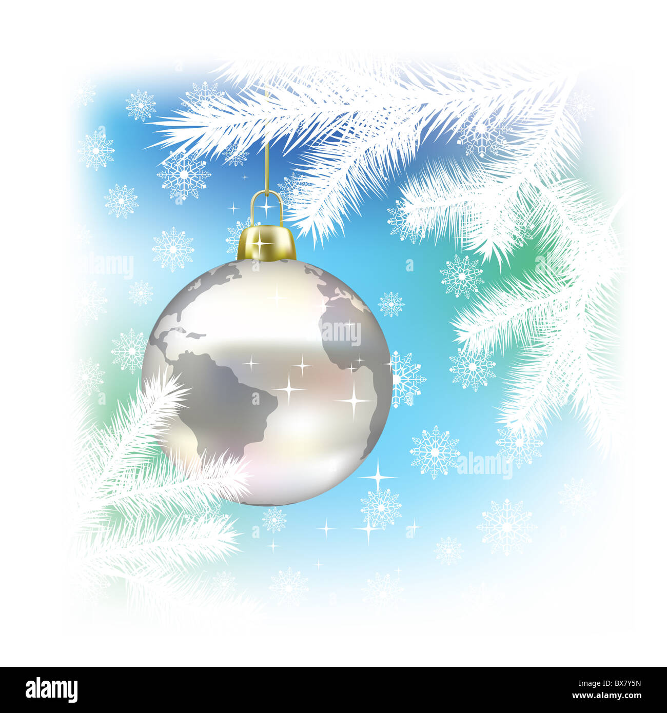 Christmas background with planet on tree Stock Photo - Alamy