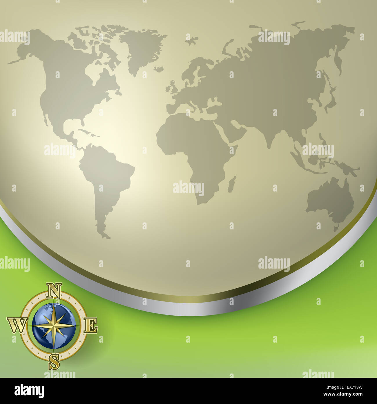 Abstract green background with earth map and compass Stock Photo - Alamy