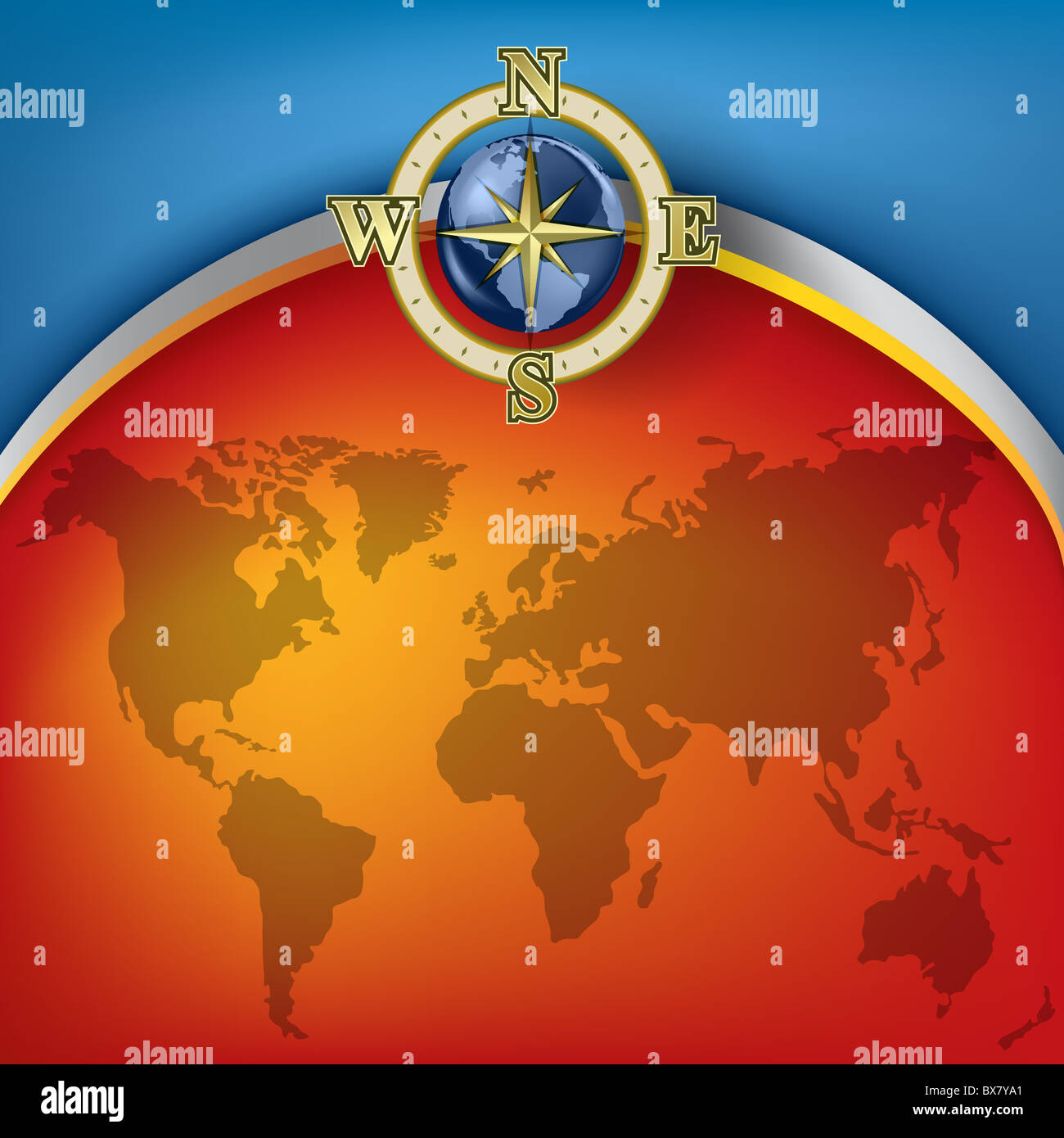 Abstract red background with earth map and compass Stock Photo - Alamy