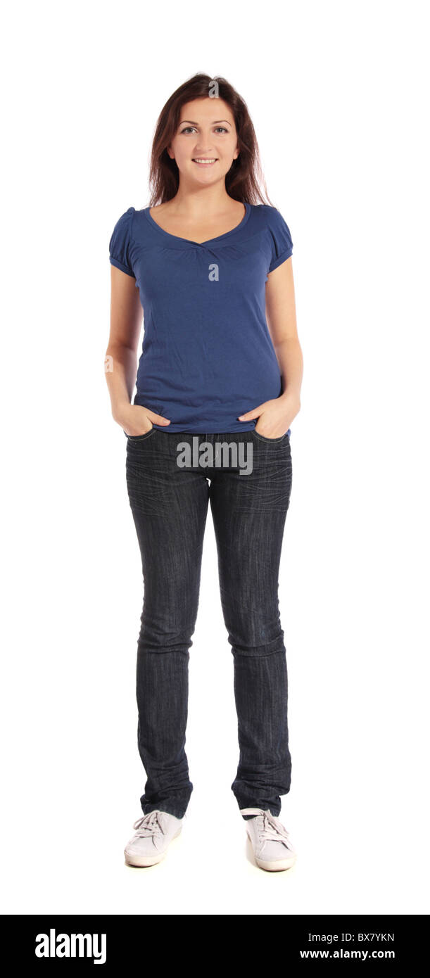 Attractive young woman standing relaxed. All isolated on white ...