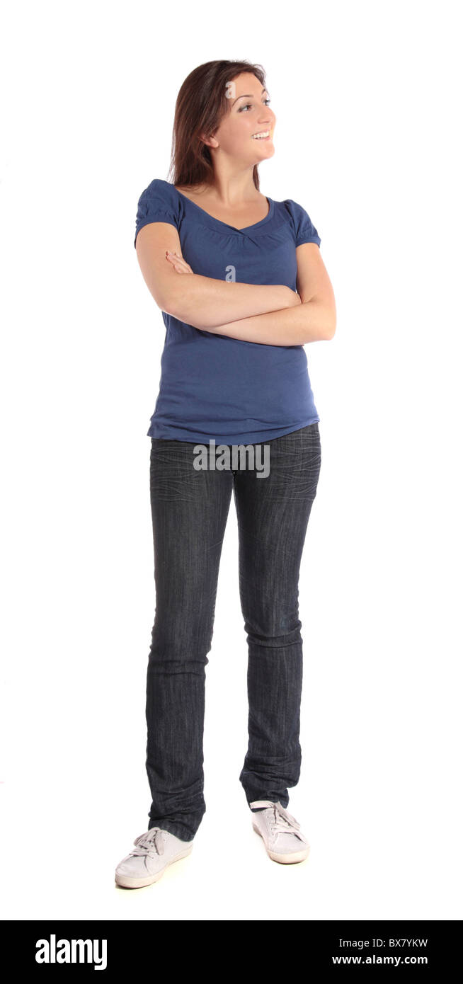 Attractive young woman standing relaxed. All isolated on white ...