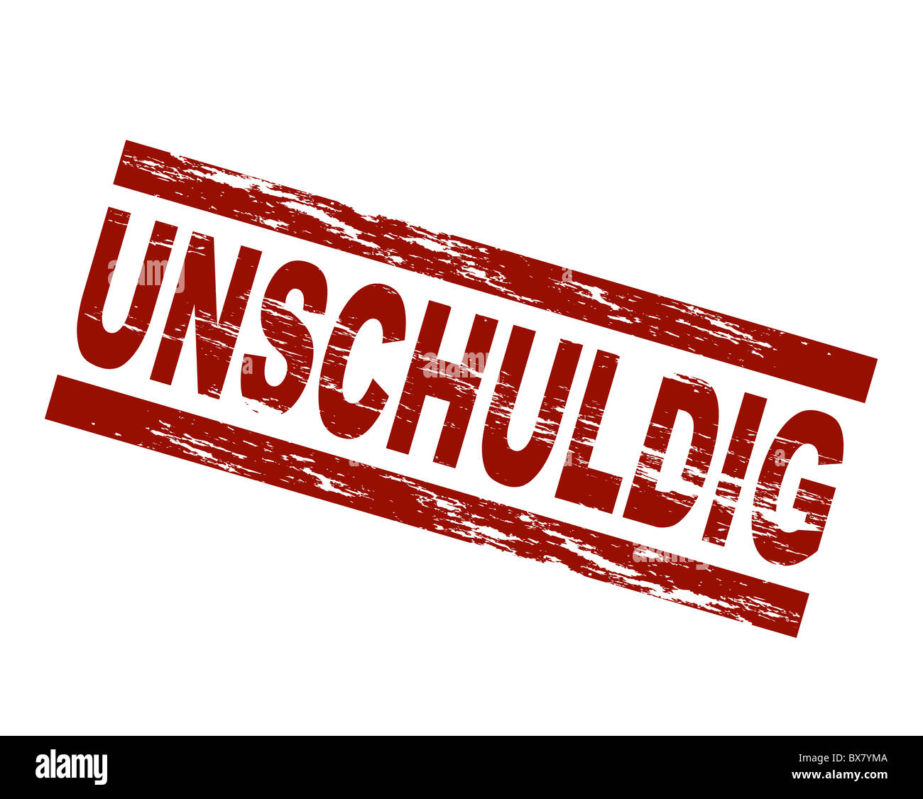 Stylized red stamp showing the german term unschuldig. English ...