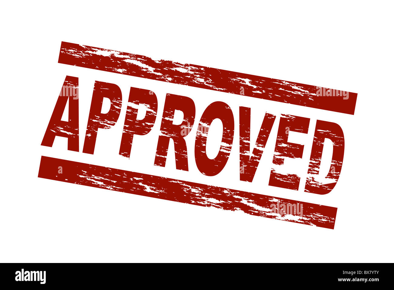 Stylized red stamp showing the term approved. All on white background ...