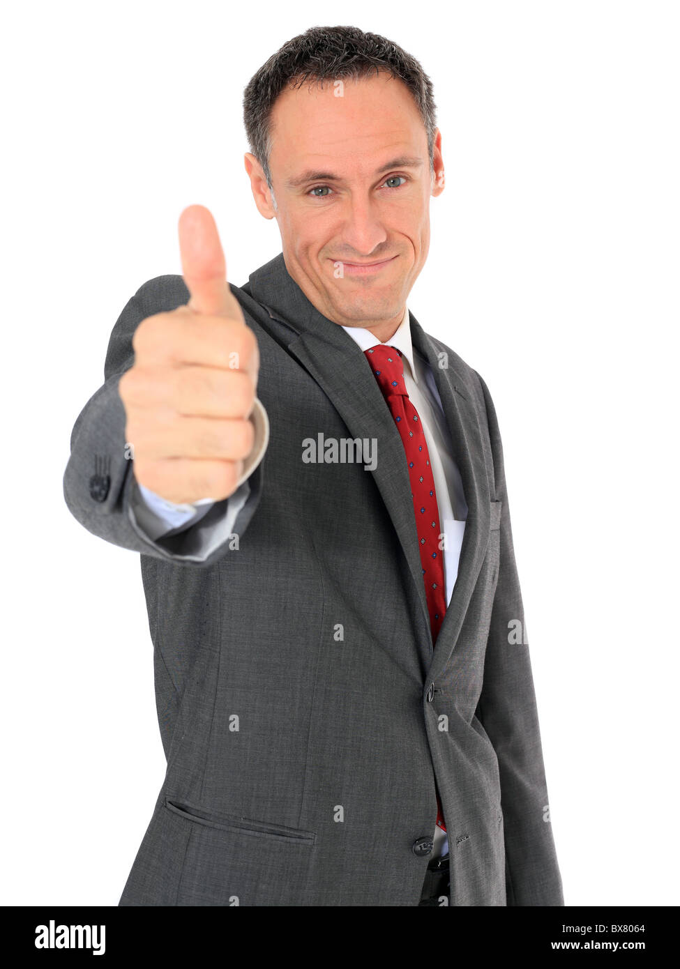 Attractive businessman making thumbs up sign. All on white background ...