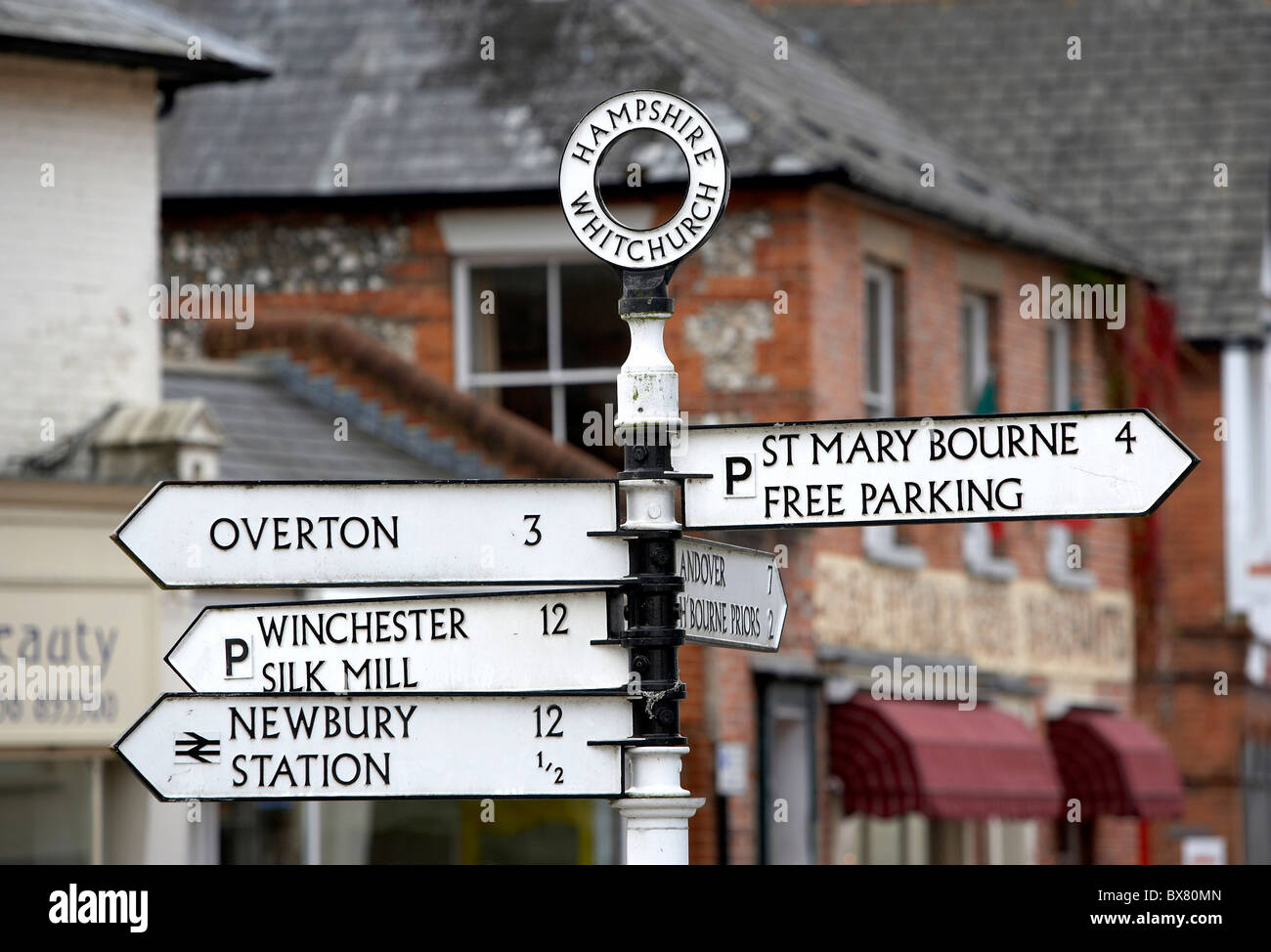 Old style road sign Whitchurch Hampshire UK Stock Photo - Alamy