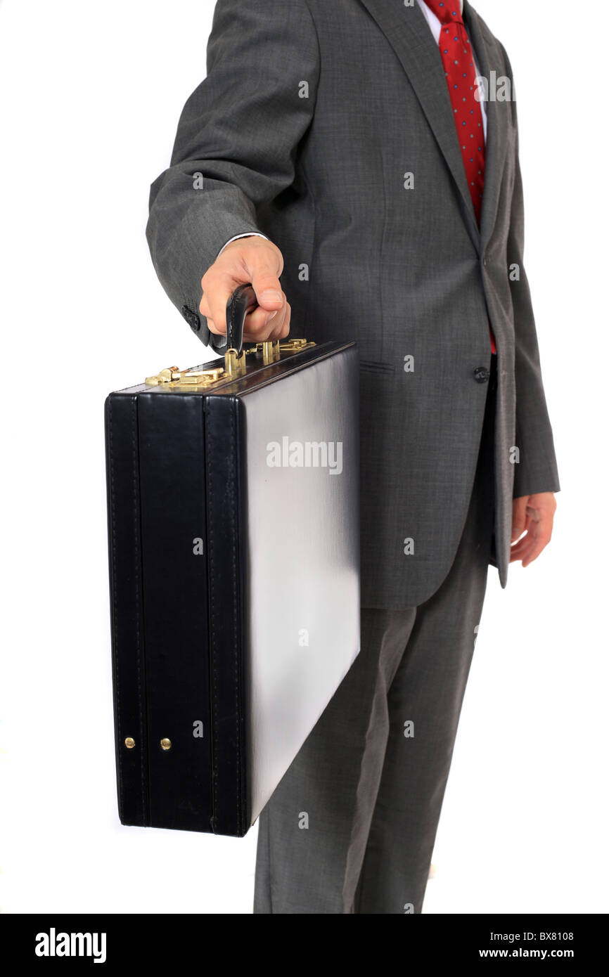 Businessman holding briefcase. All on white background Stock Photo - Alamy