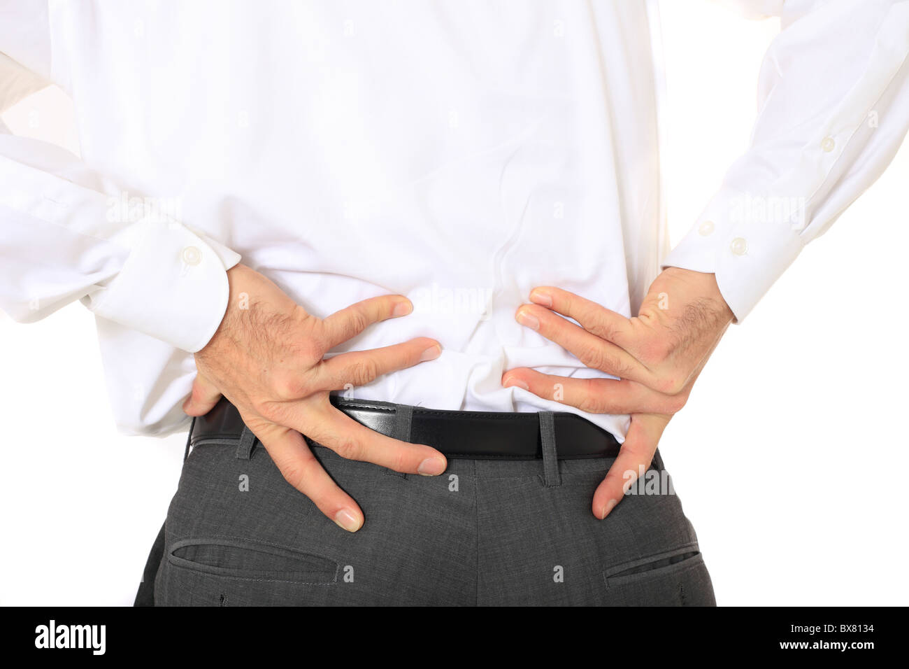 Businessman suffering from backache. All on white background Stock ...