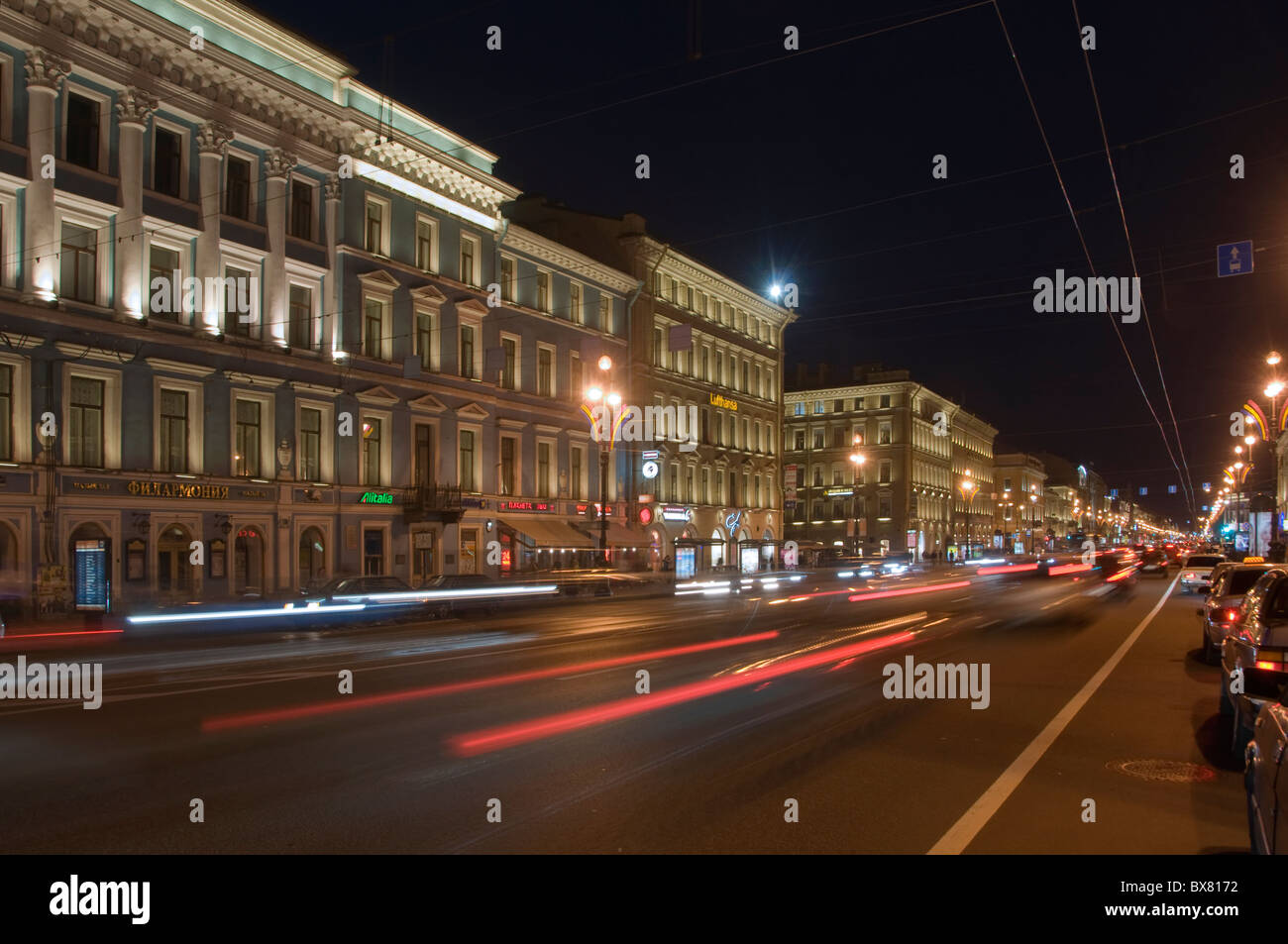 Night street scene at Nevsky Prospekt St Petersburg Russia Stock Photo ...