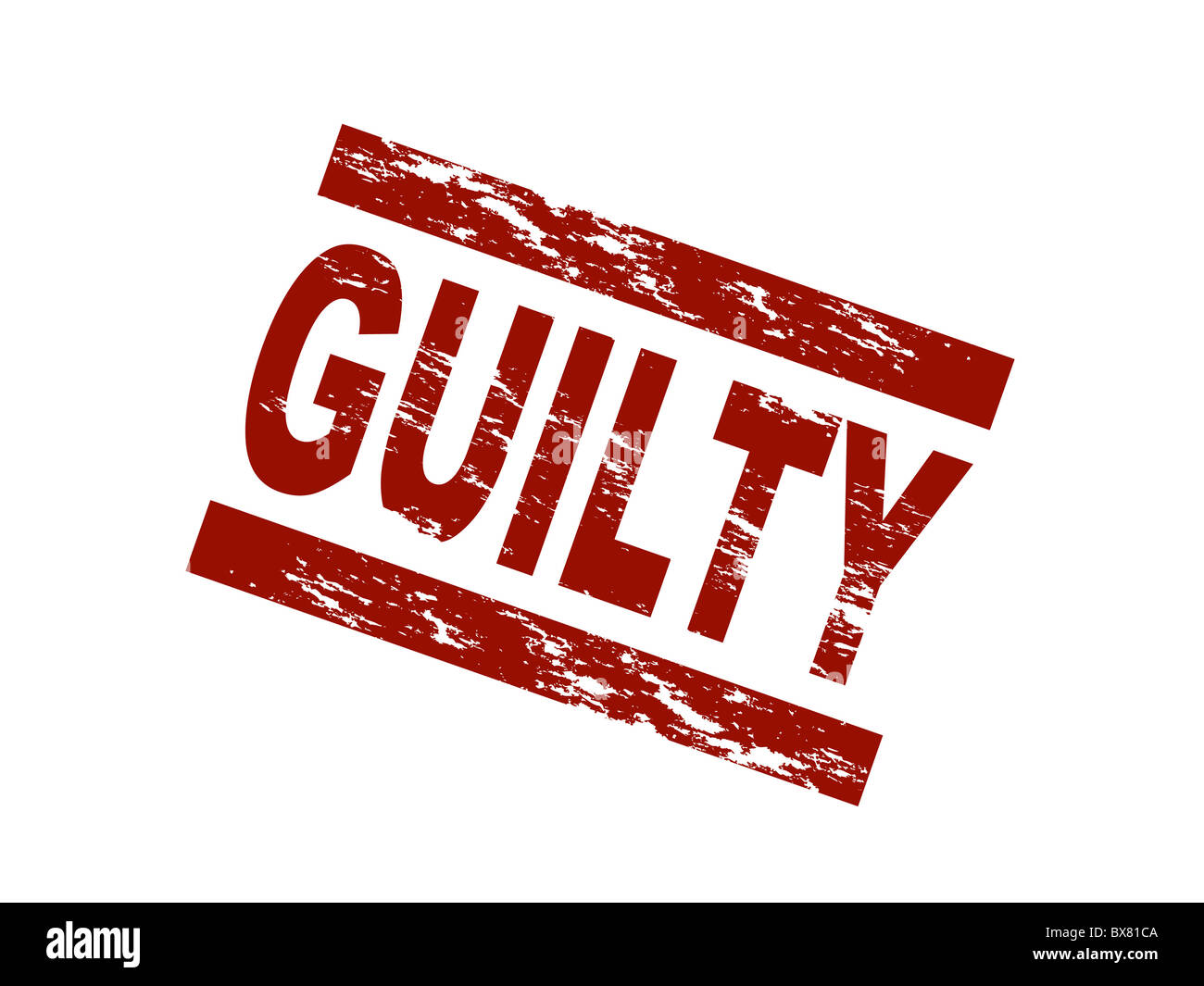 Stylized red stamp showing the term guilty. All on white background ...