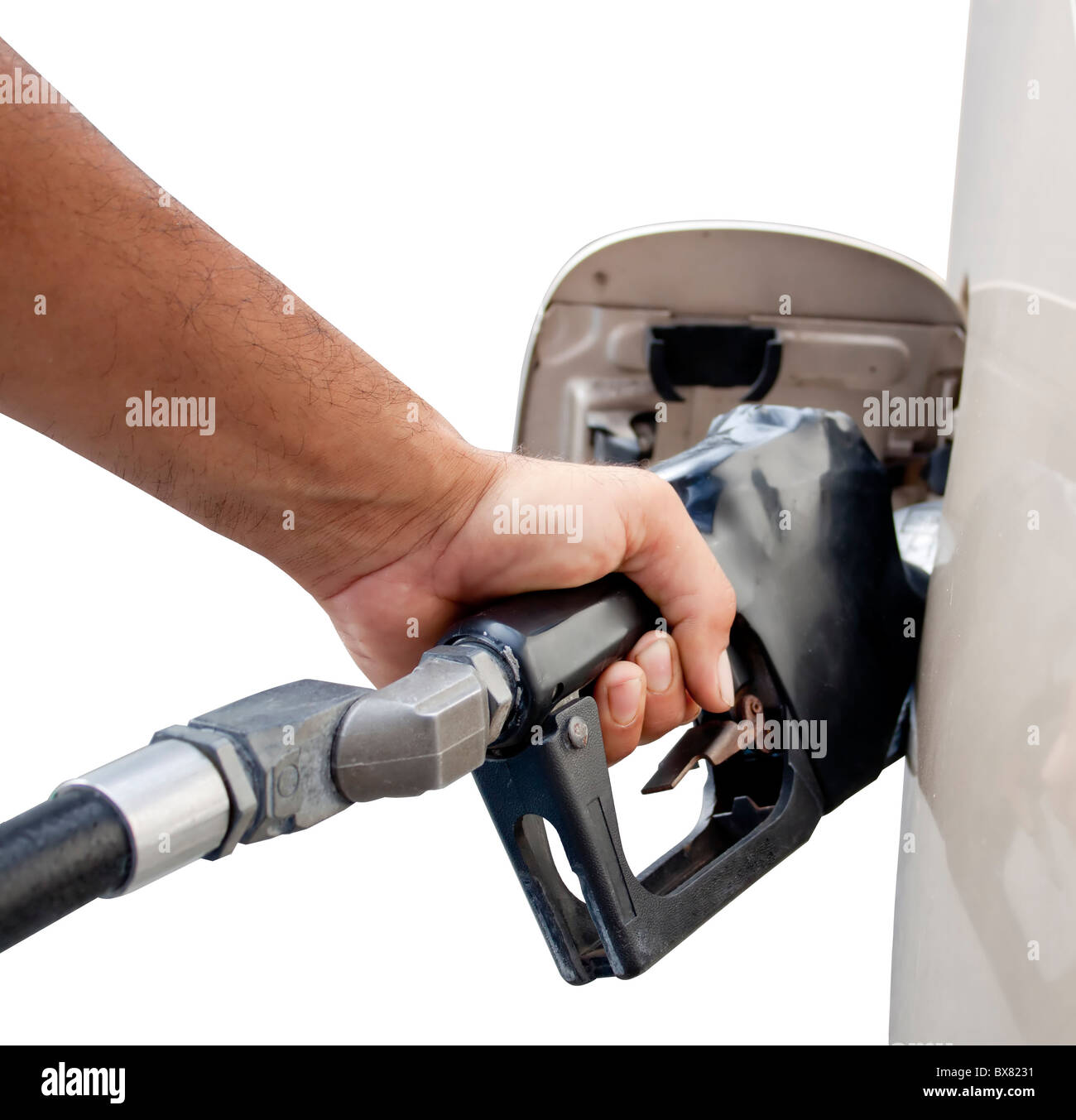 male hand pumping gas isolated on a white background Stock Photo - Alamy