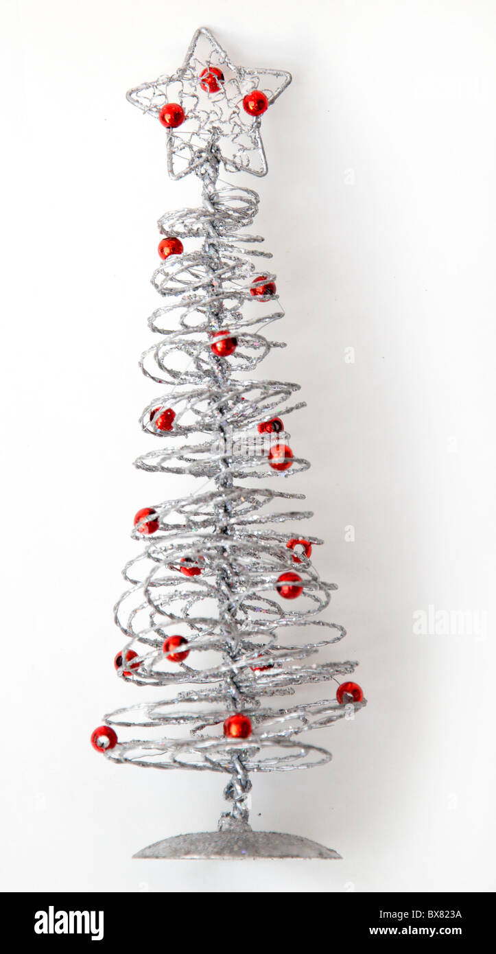 silver metal christmas tree with red round ornaments Stock Photo - Alamy