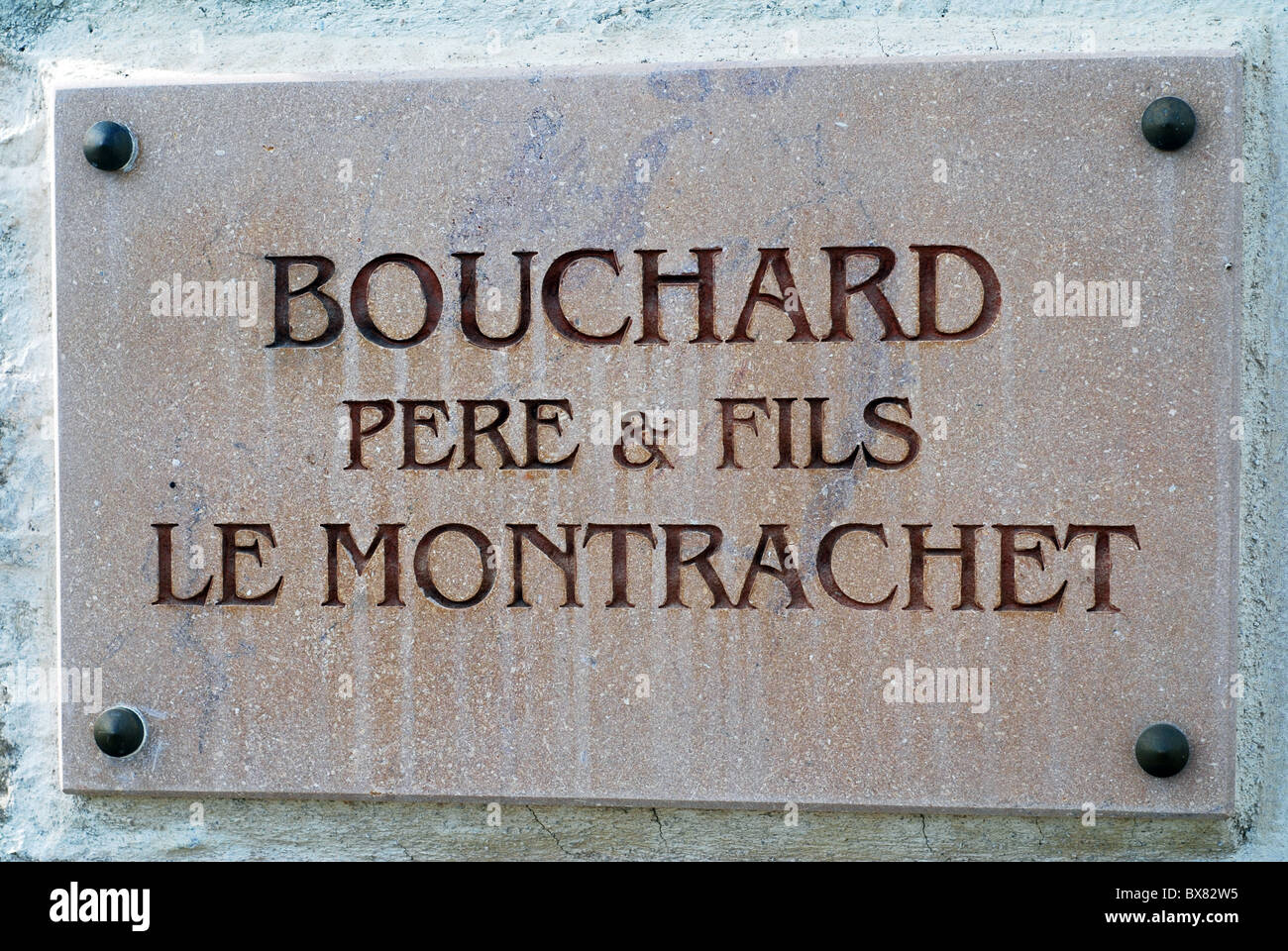 Domaine Bouchard Pere et Fils Sign outside Le Montrachet vineyard, Cote ...