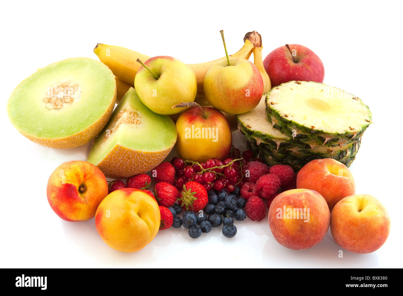 assortment with diversity of fresh fruit isolated over white Stock ...