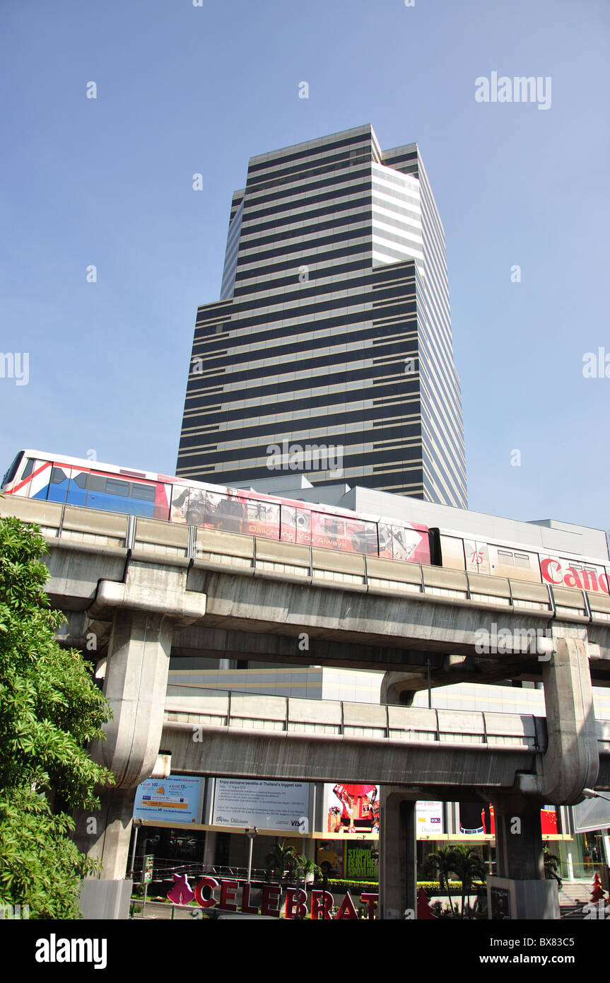 Skytrain BTS and skyscraper, Siam Square, Pathum Wan District, Bangkok ...
