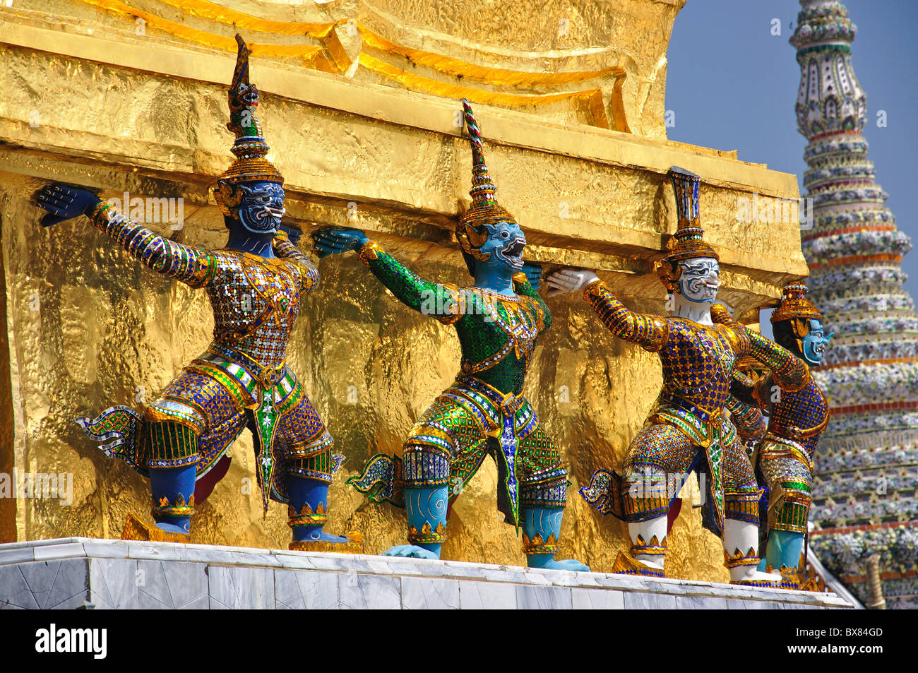 'Yaksha' mythical guards on golden temple, Grand Palace, Rattanakosin ...