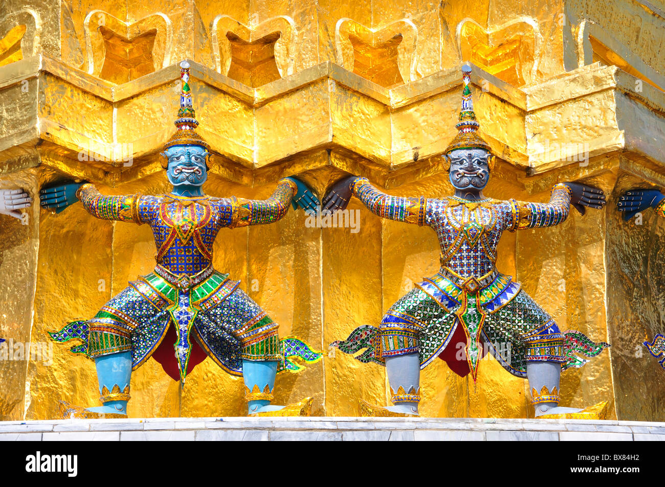 'Yaksha' mythical guards on golden temple, Grand Palace, Rattanakosin ...