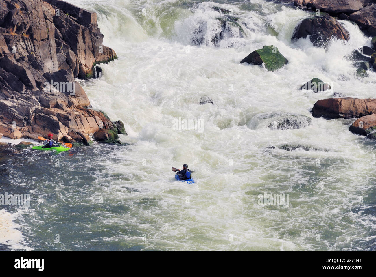 Kayaks on Potomac River between Virginia and Maryland at Great Falls ...