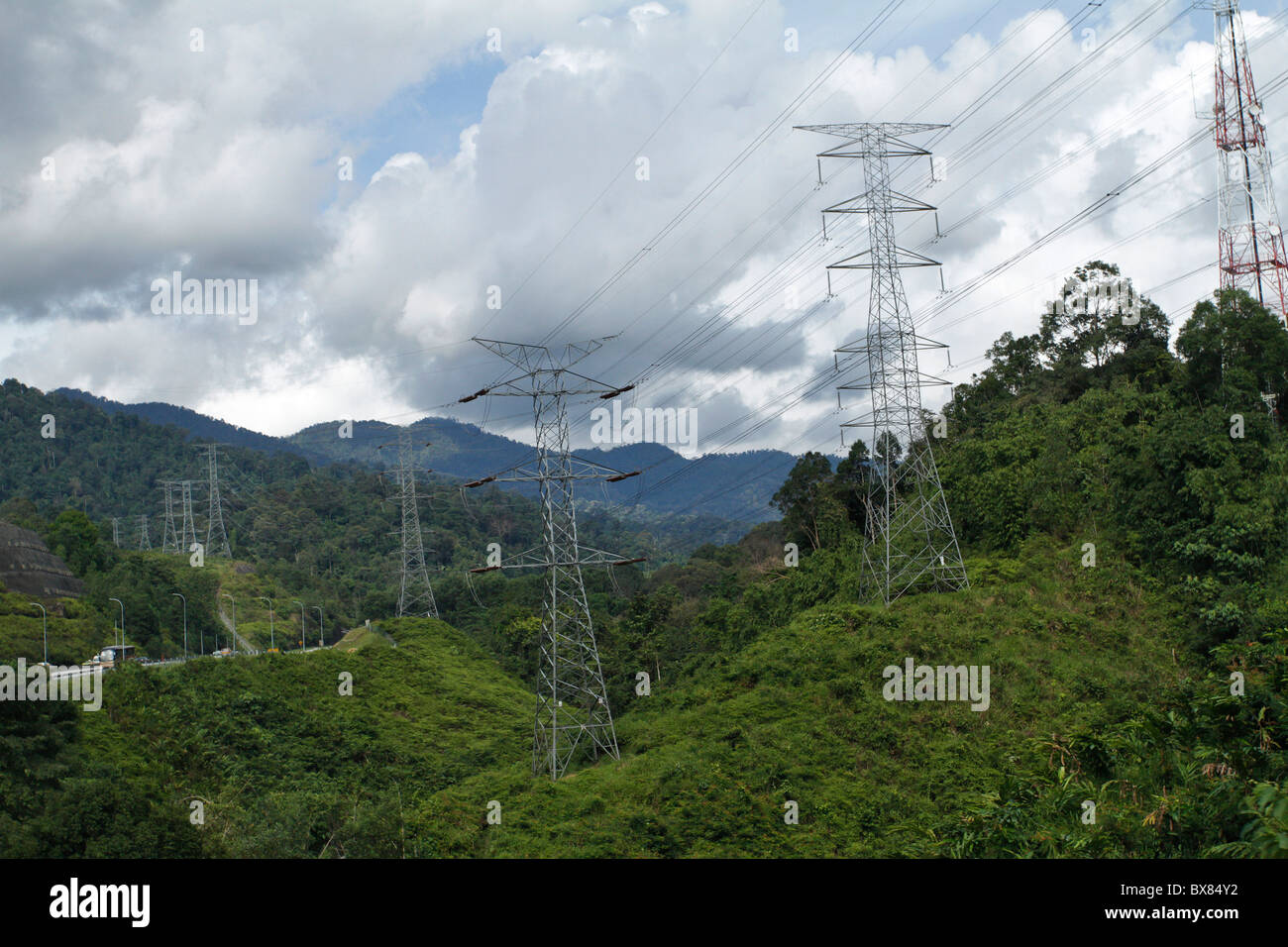 Power transmission line across Malaysian jungle Stock Photo - Alamy