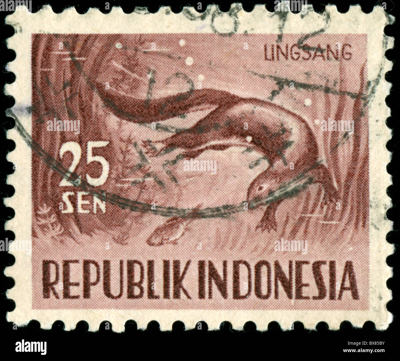 Cancelled stamp from Indonesia with picture of an otter Stock Photo - Alamy
