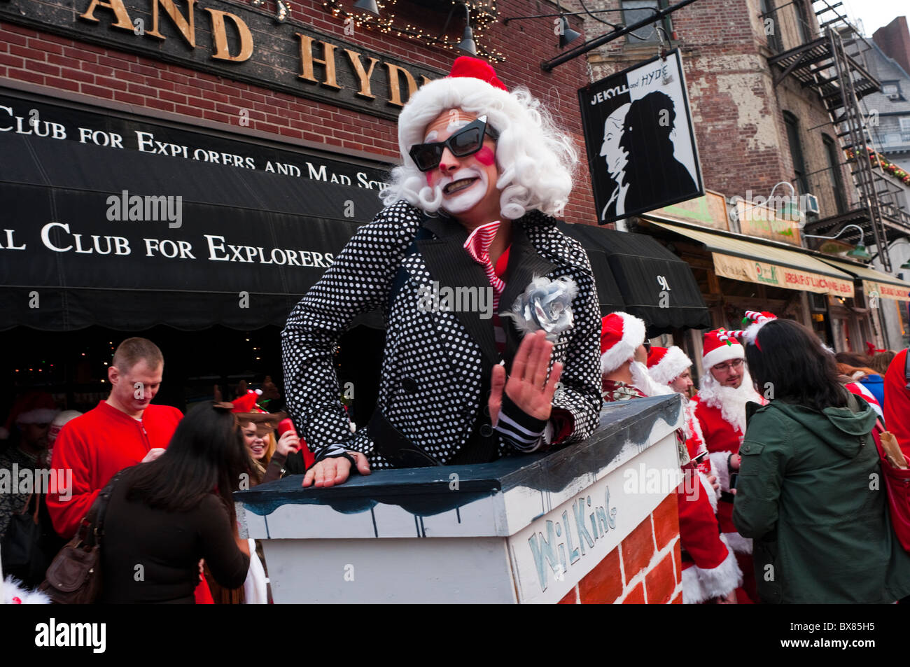 New York, NY - 11 December 2010- Santa Claus popping out of a chimney ...