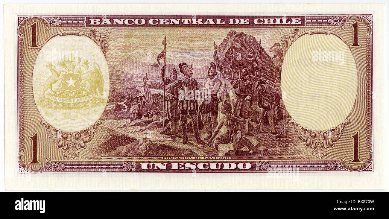 money / finance, banknotes, Chile, 1 Escudo, 1962 - 1974, back ...