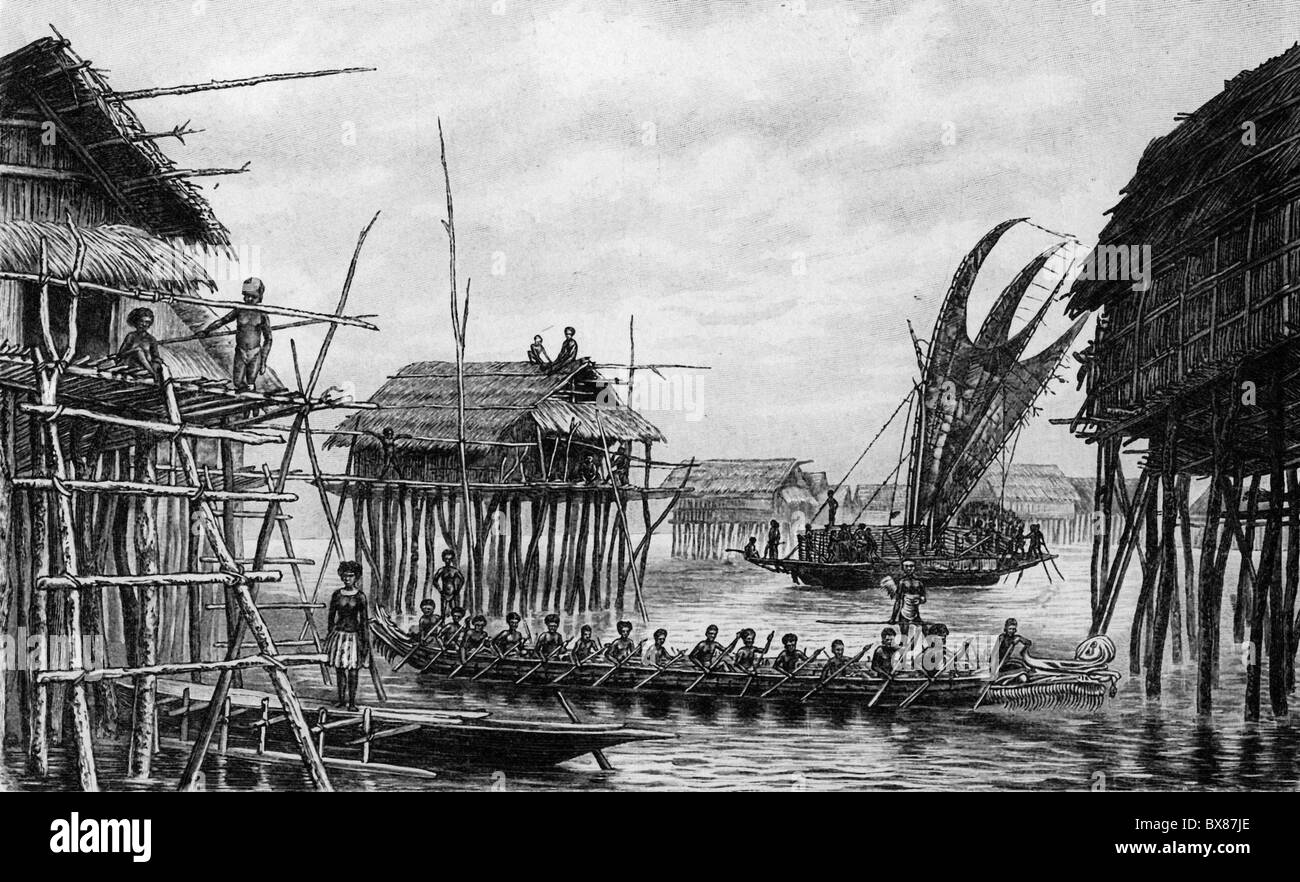 geography / travel, Papua New Guinea, stilt houses in the West, wood ...