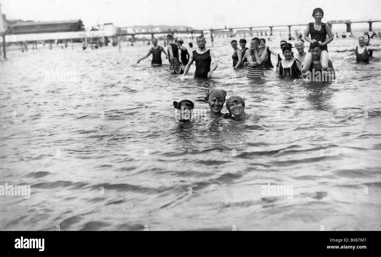 bathing, lido / open air bath, bathers on beach, Binz, July 1920 ...