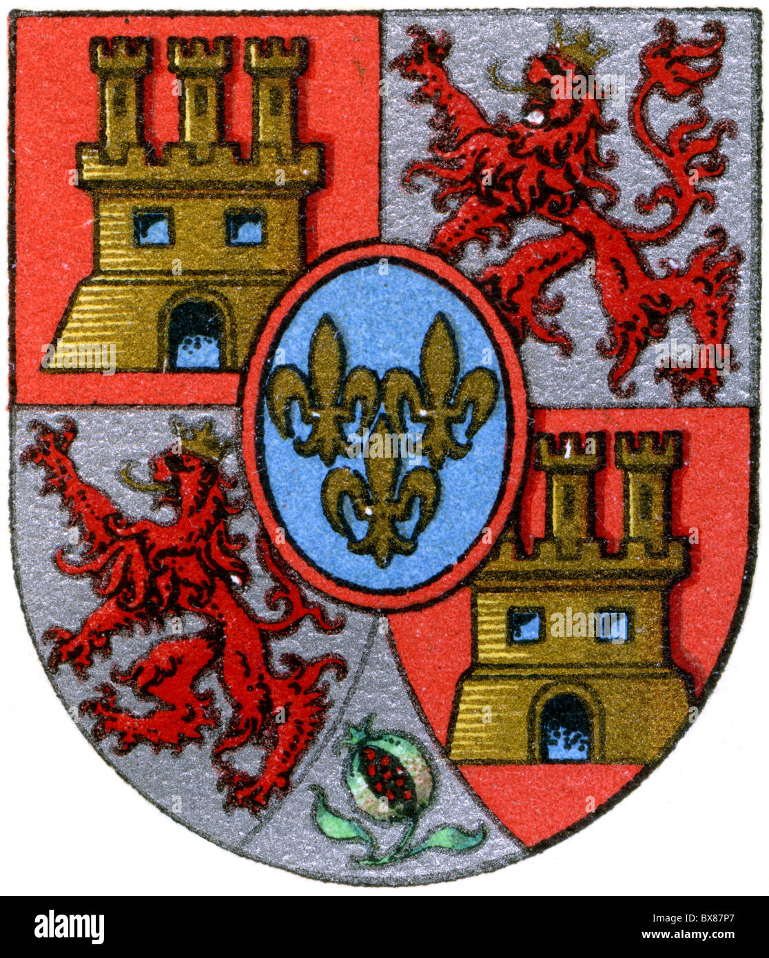 heraldy, coat of arms, Spain, national coat of arms, colour lithograph ...