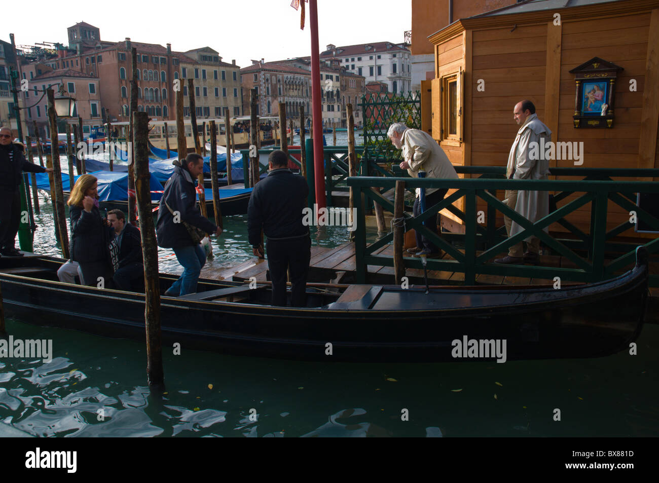 Traghetto boat at San Sofia crossing of Grande Canal central Venice the ...