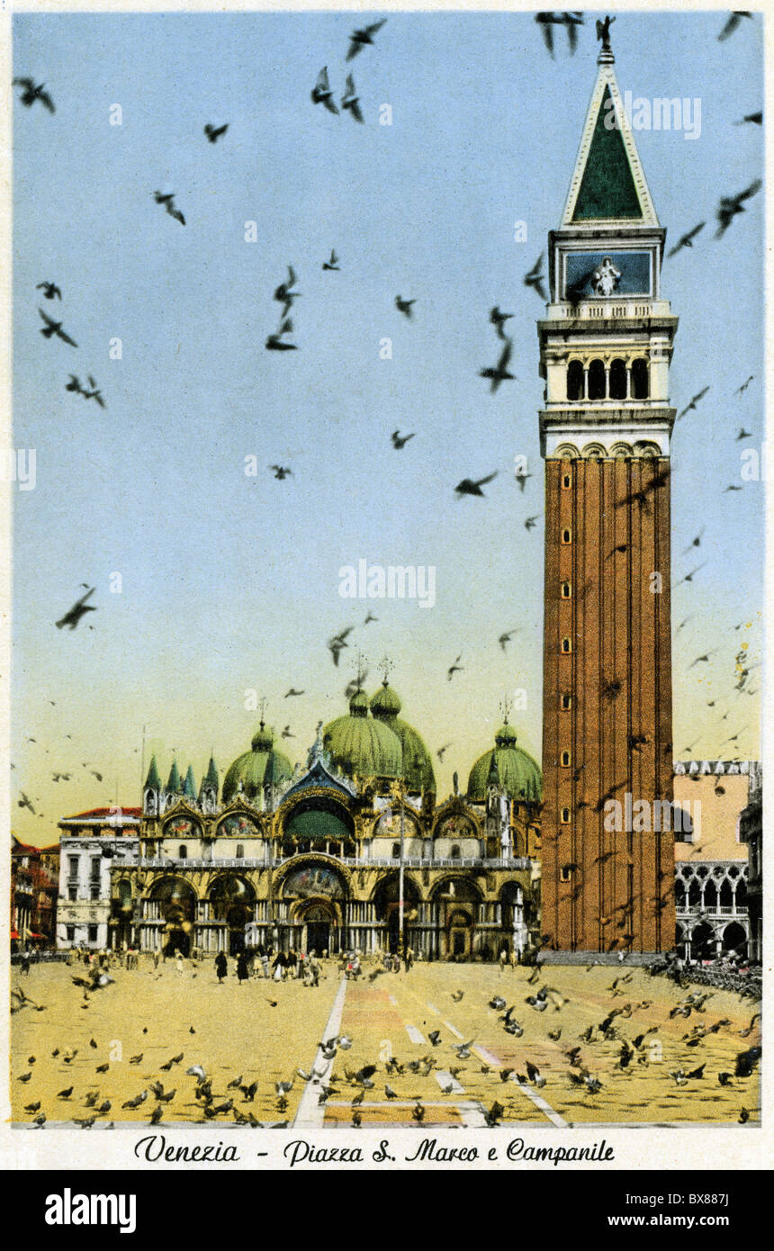 geography / travel, Italy, Venice, squares, Piazza San Marco, coloured ...