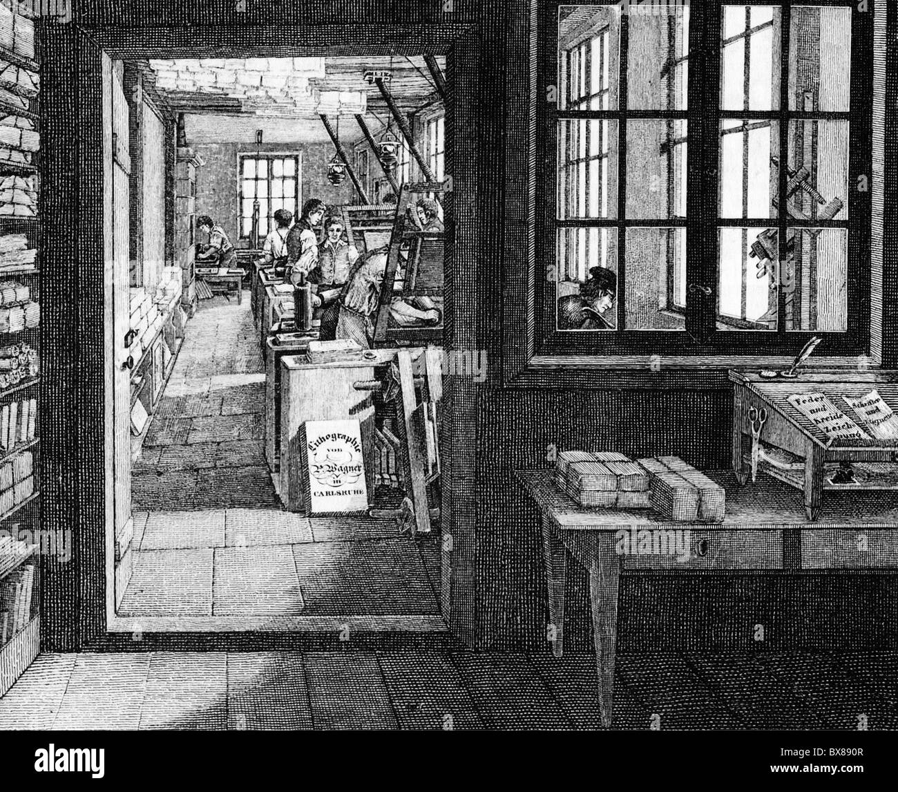 industry, print shop, lithographical institute, interior view ...