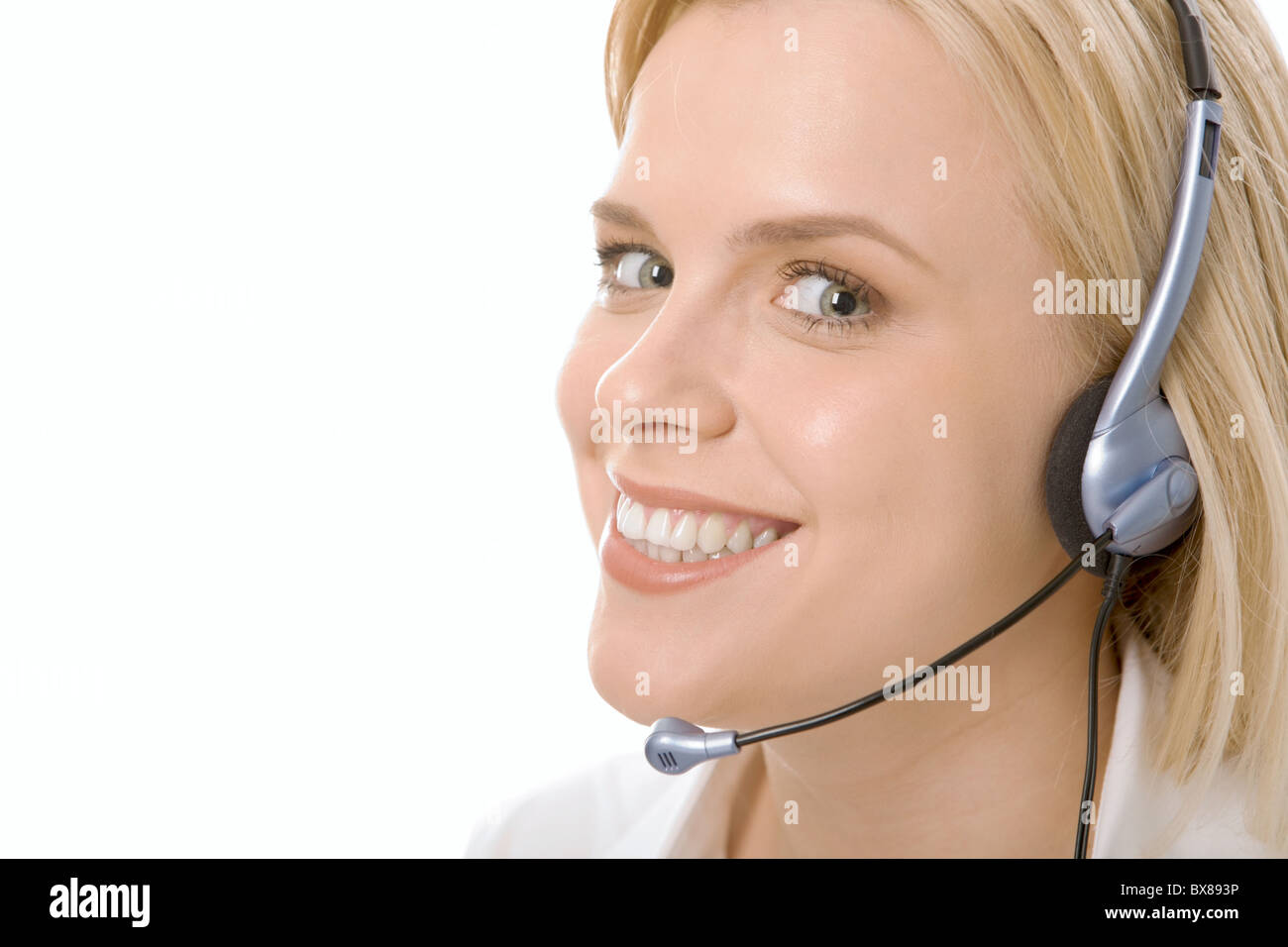 Portrait of friendly customer service operator smiling with charming ...