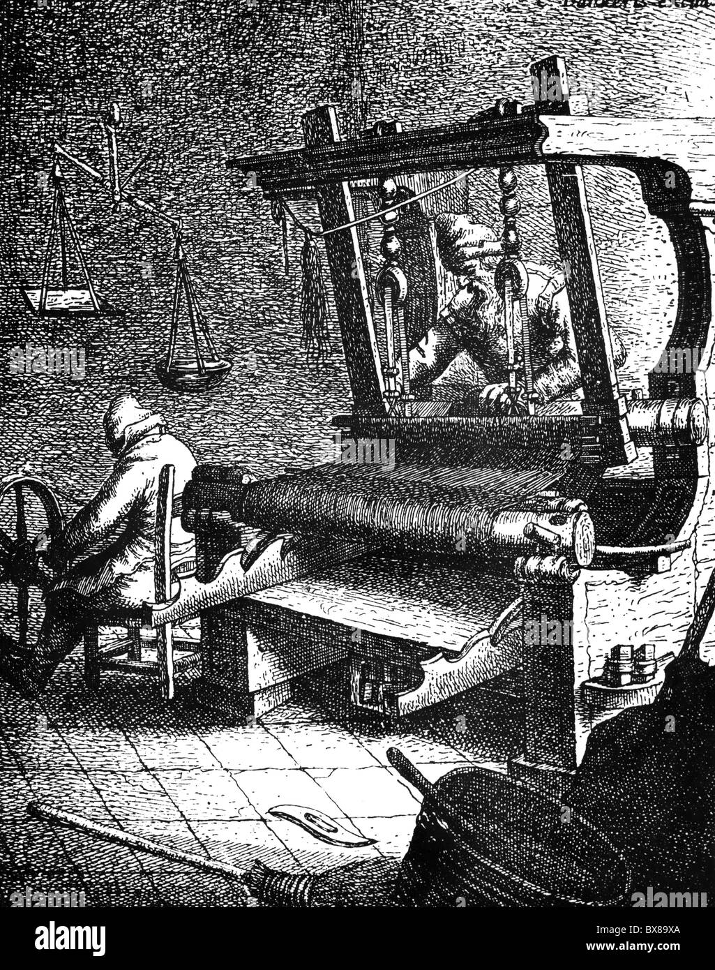 people, professions, weaver, copper engraving by Jan Joris van Vliet ...