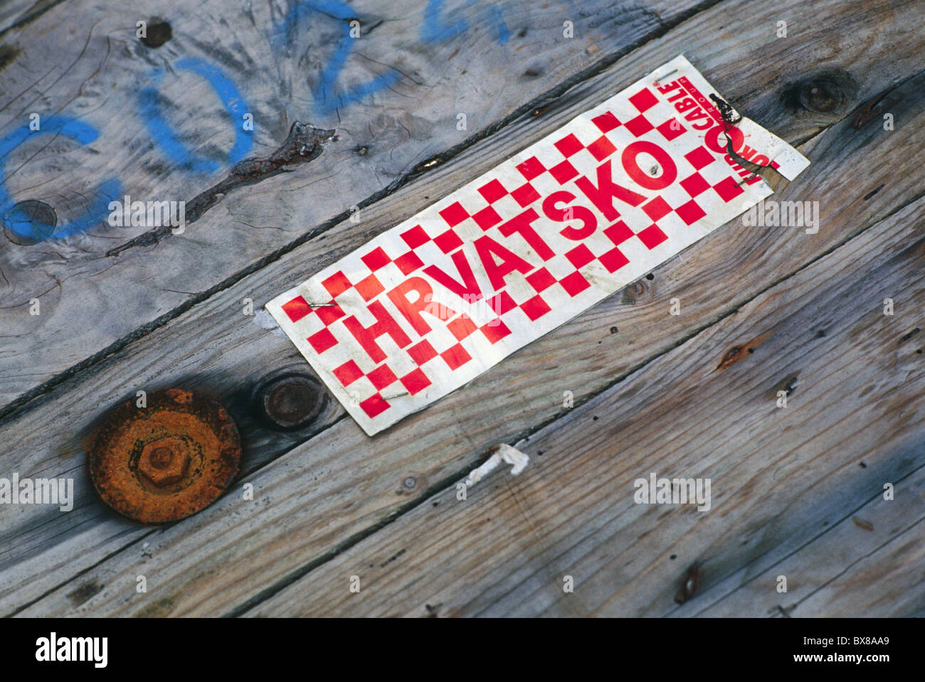 Sign for Croatian made product on wooden desk Stock Photo - Alamy