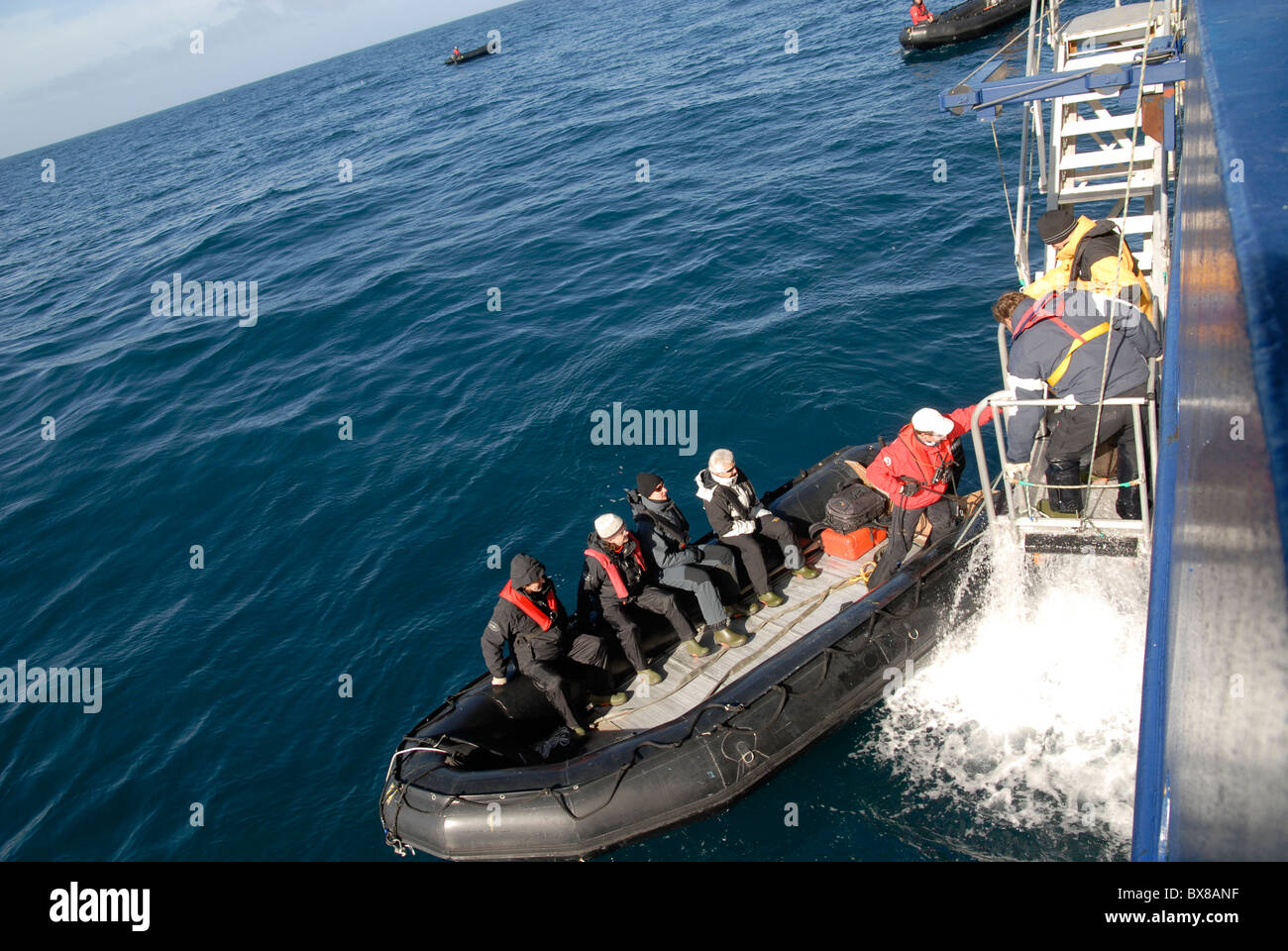 Dangerous and difficult boarding of Zodiac boats at shag Rocks in the ...