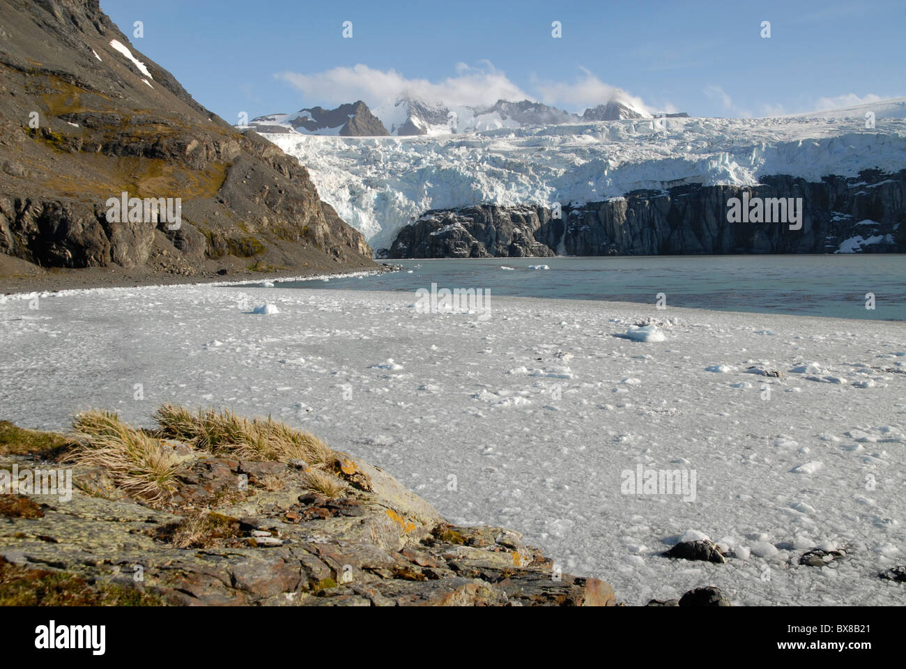 Small icebergs in a bay in front of the glacier, Possession Bay, South ...