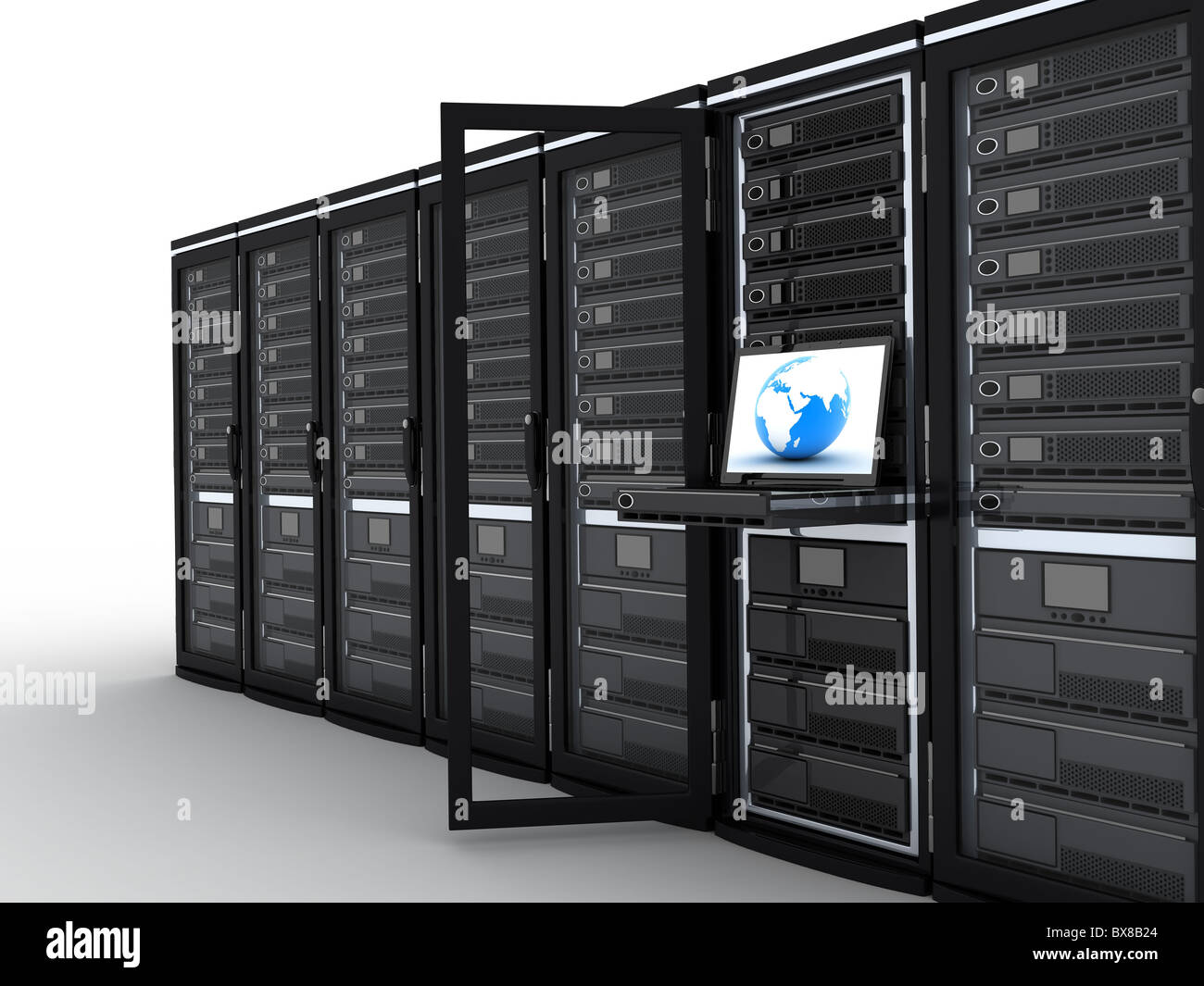 Modern server-room, one row (done in 3d Stock Photo - Alamy